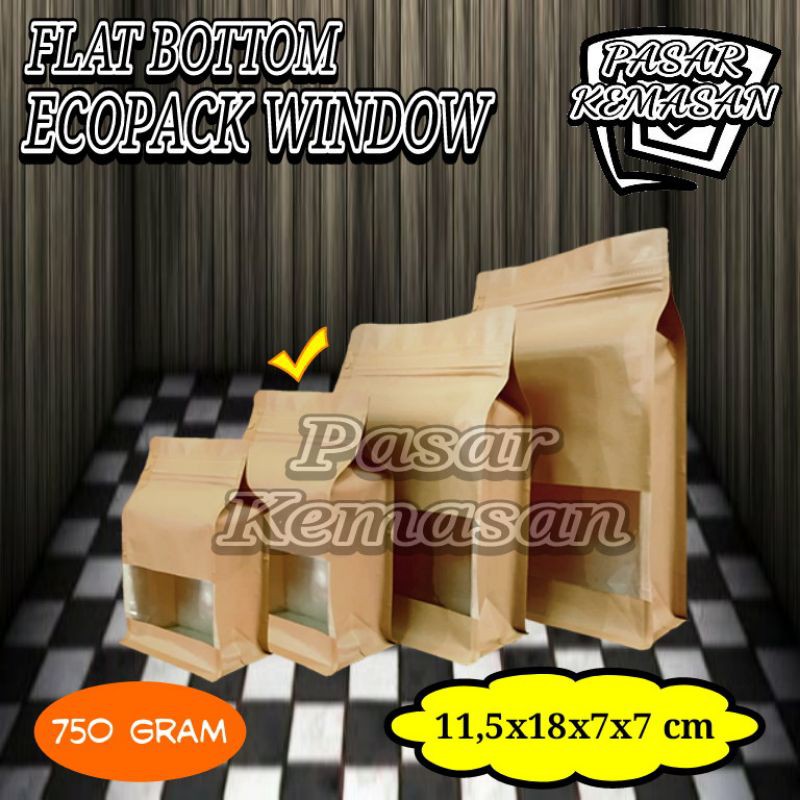 Jual FLAT BOTTOM ECOPACK WINDOW 750 GRAM KEMASAN KOPI-BUBUK-SNACK ...
