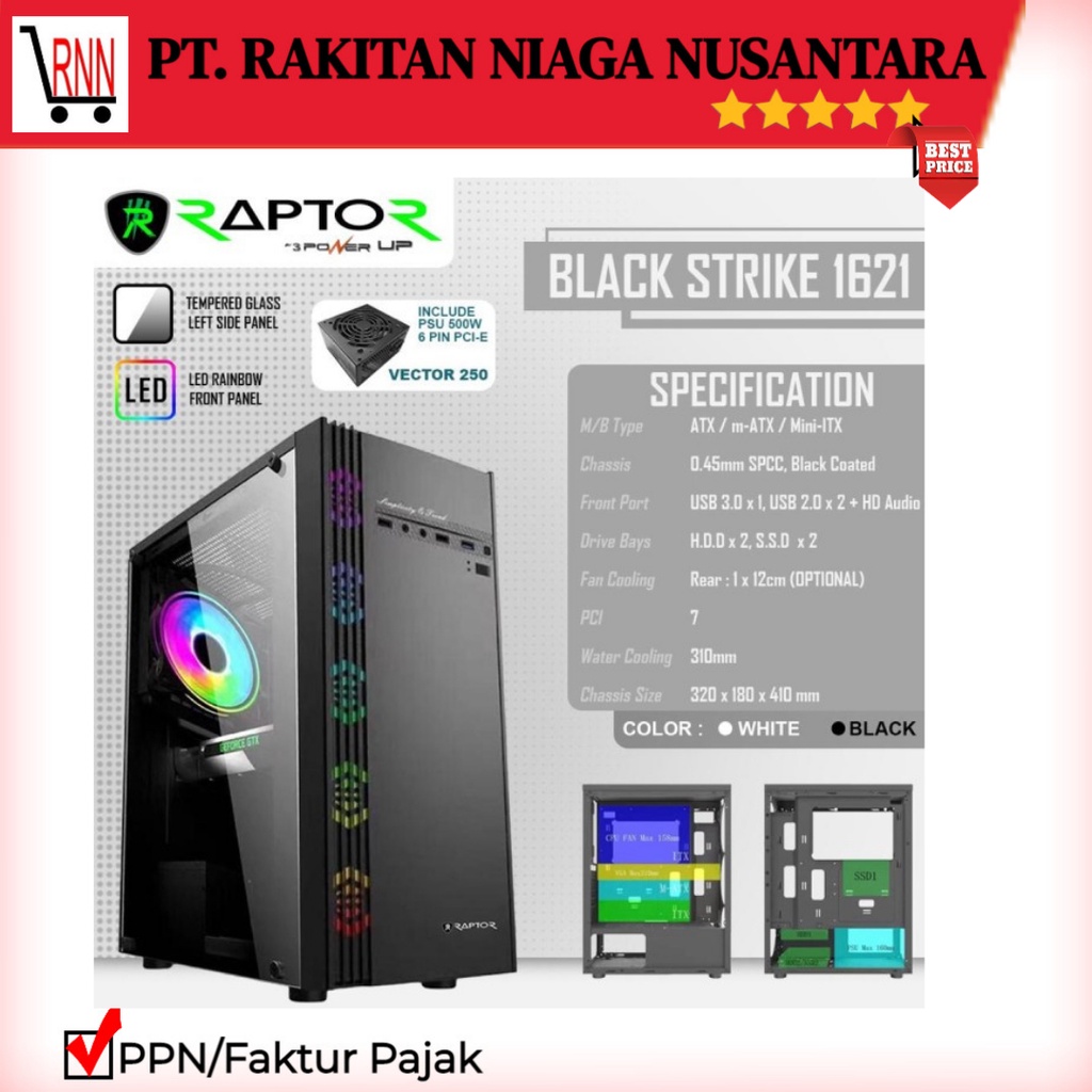 Jual Casing Power Up Raptor 1621 + PSU 500W Black Gaming Case | Shopee ...