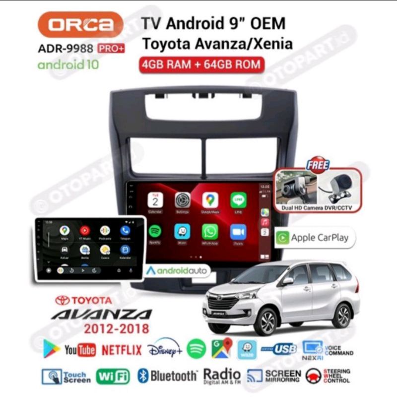 Jual HEAD UNIT ANDROID TOYOTA AVANZA /XENIA 2012-2018 ORCA PRO +G2 Qled ...