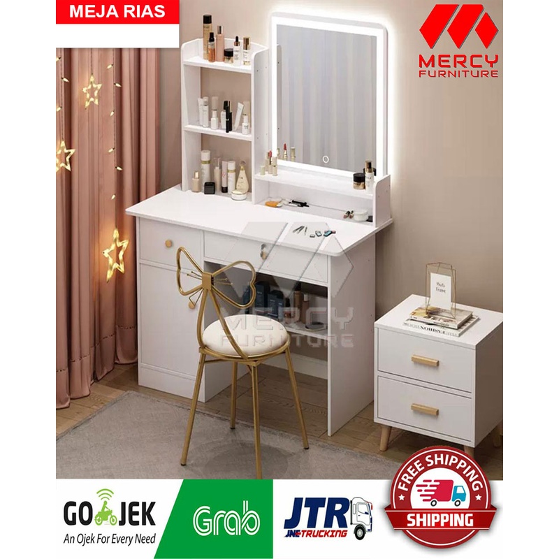 Jual Mercy Meja Rias Sliding LED Meja rias Kaca Putih Minimalis ...
