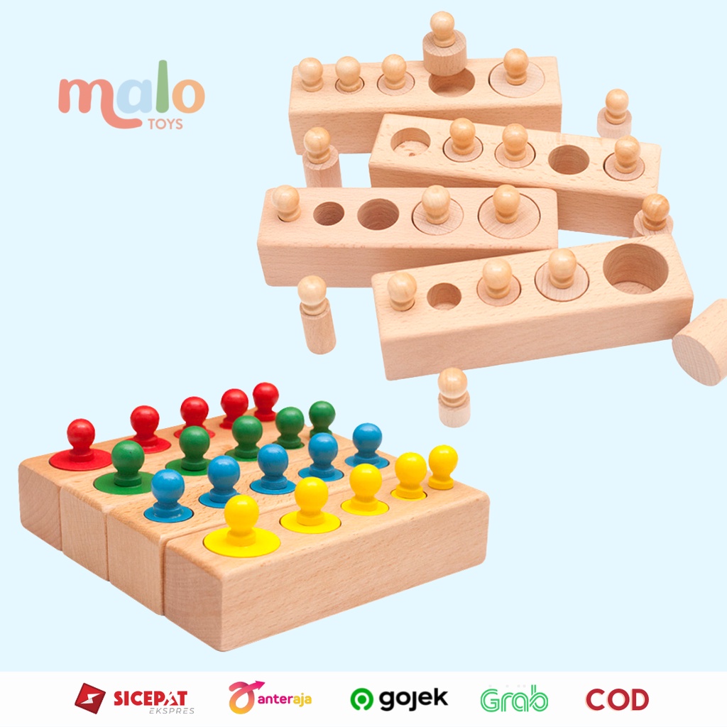 Jual MALOTOYS - Cylinder Socket Wooden Knob Montessori Cognitive ...
