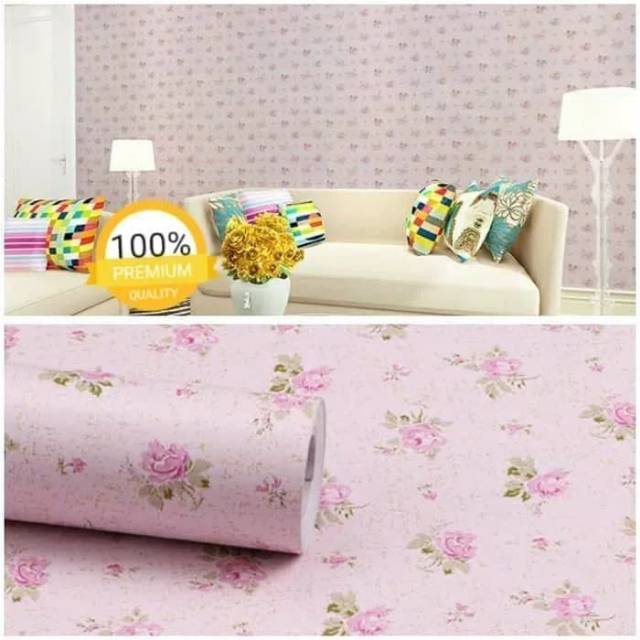 Jual Wallpaper stiker dinding motif bunga kecil dasar pink | Shopee ...