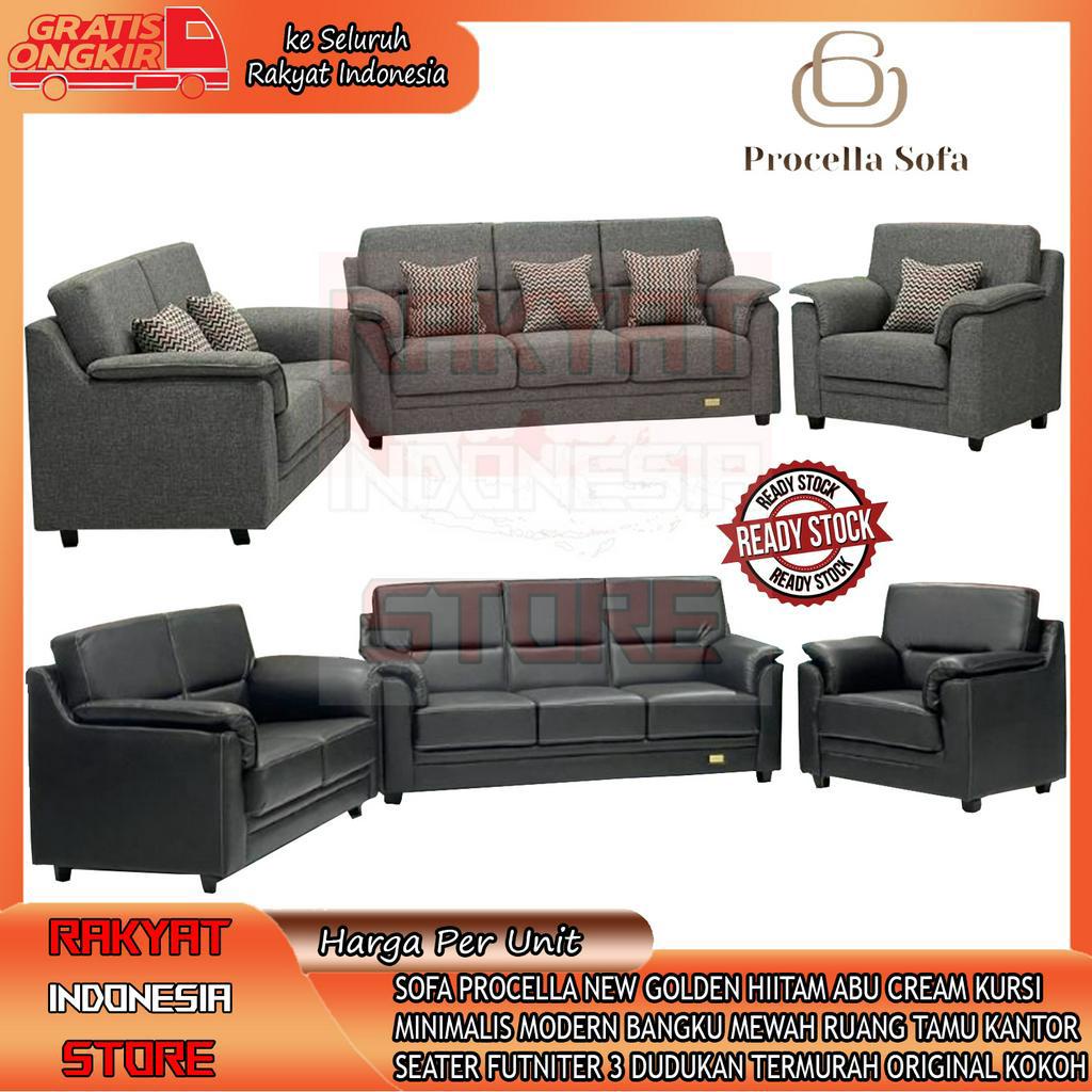 Jual [KARGO] SOFA PROCELLA NEW GOLDEN HIITAM ABU CREAM KURSI MINIMALIS ...