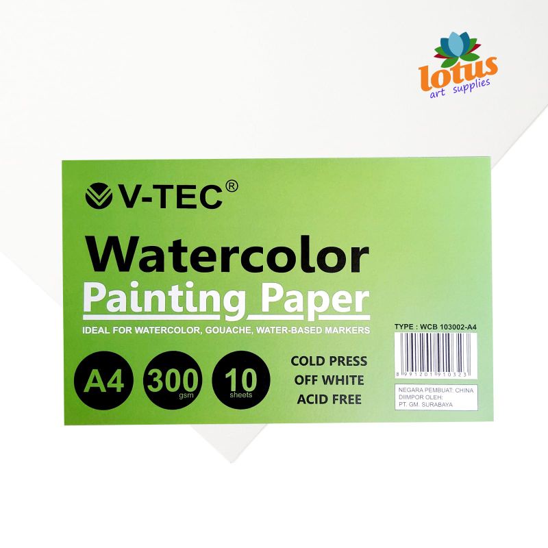 Jual V-TEC Watercolor Paper A4 300gsm 10 Sheets Cold Pressed Painting ...