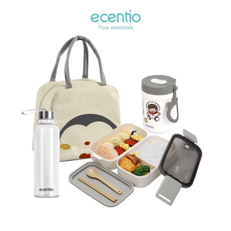 Jual Ecentio 1600ml Lunch Box Set Botol Minum 4pcs Tempat Sup Kotak Bekal Tas Lunch Bag dan ...