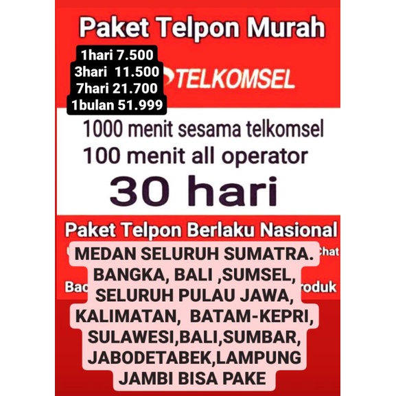 Jual PAKET NELPON TELKOMSEL NASIONAL ALL ZONA 1HARI/3HARI/7HARI/30HARI ...