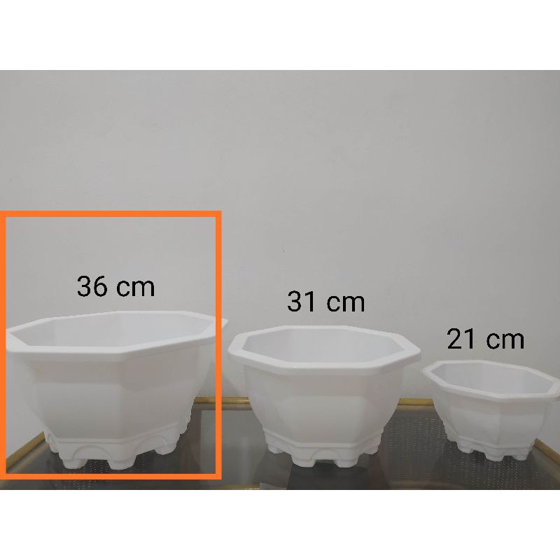 Jual pot bunga plastik segi enam 36 cm putih murah bagus pot tanaman ...