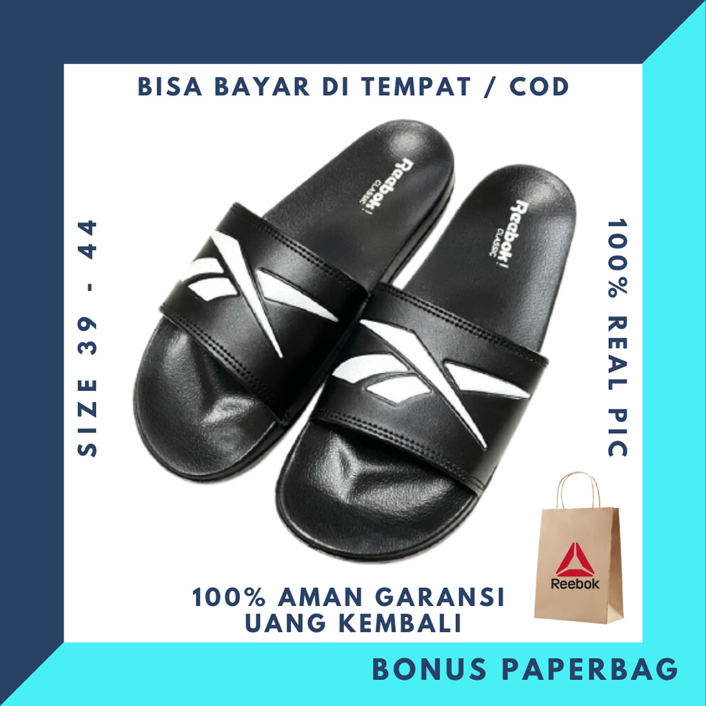 Jual SANDAL REEBOOK SLIDE HITAM PUTIH PRIA WANITA SENDAL SPORT SLIP ON ...