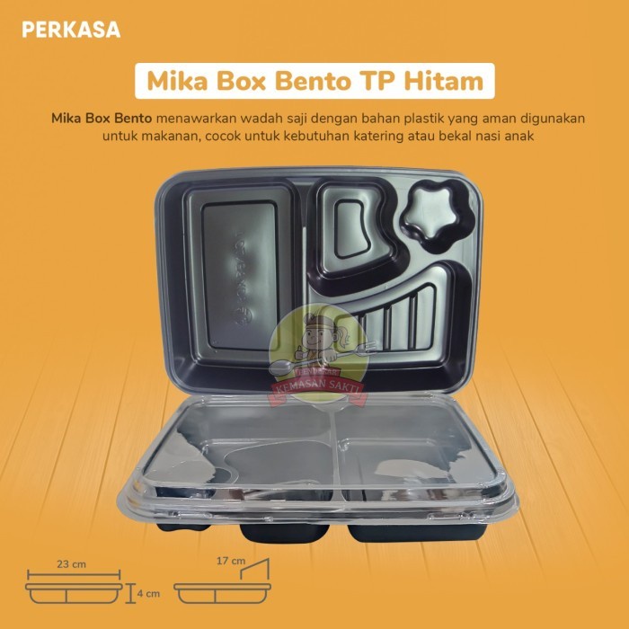 Jual Mika Box Bento Hitam PET / Box Bento 4 Sekat Hitam / Mika Bento ...