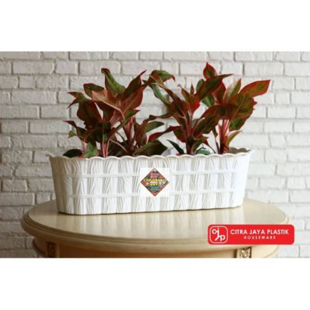 Jual Pot bunga tanaman panjang putih MOTIF KAYU - panjang 60cm CJP KAYU ...