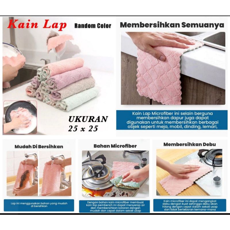 Jual Kain lap anti minyak dapur meja piring microfiber 25 x 25 cm ...