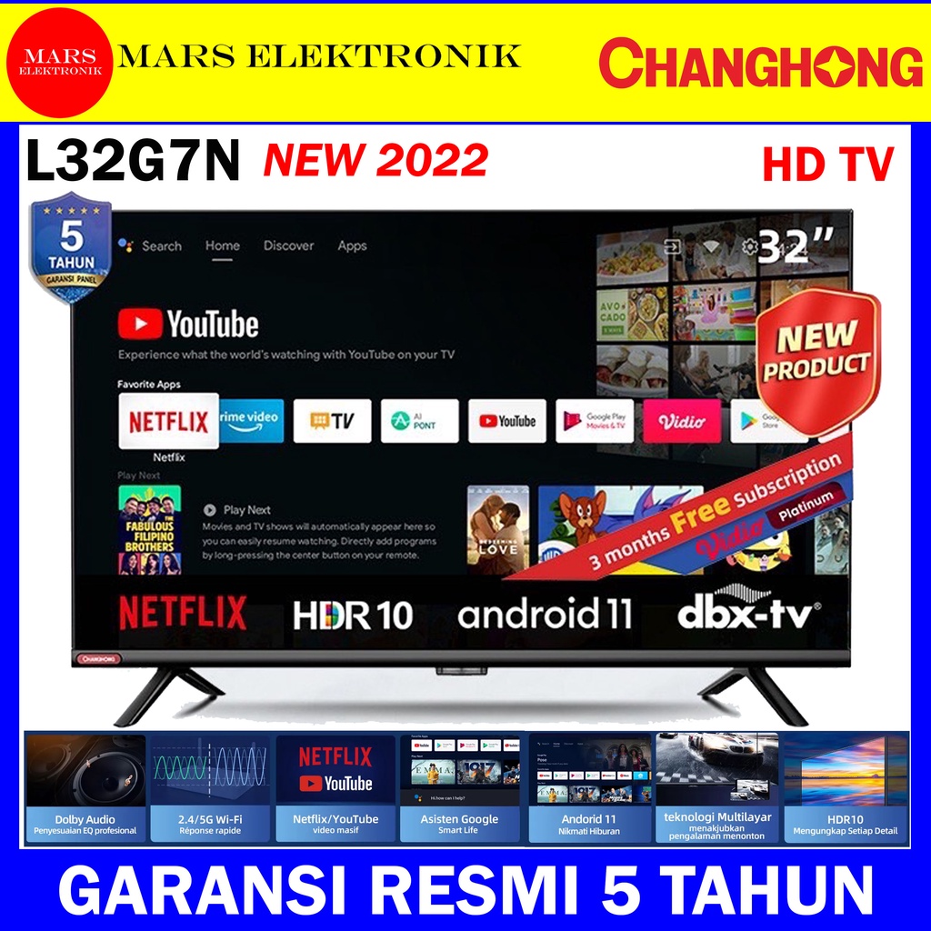 Jual CHANGHONG SMART TV LED L32G7N - NEW 2022 ANDROID 11 - FRAMELESS ...