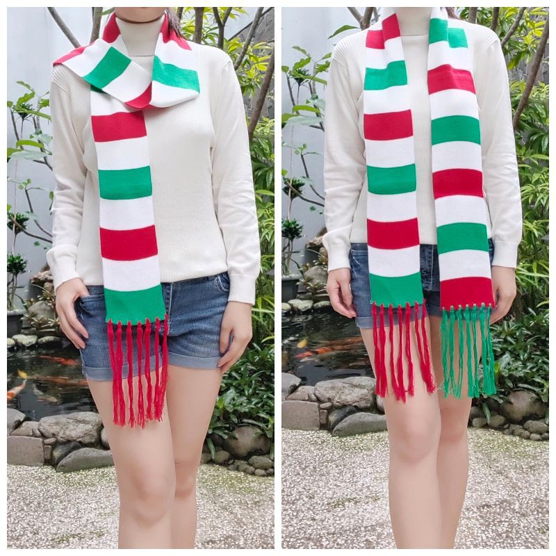 Jual Syall stripe merah putih hijau lebar syal natal paduan suara kado ...