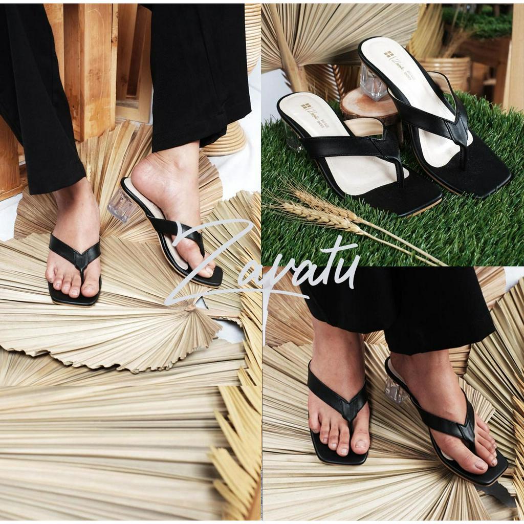 Jual Promo Sandal Hells Wanita Warna Hitam Hak Kaca 5Cm Model Jepit ...