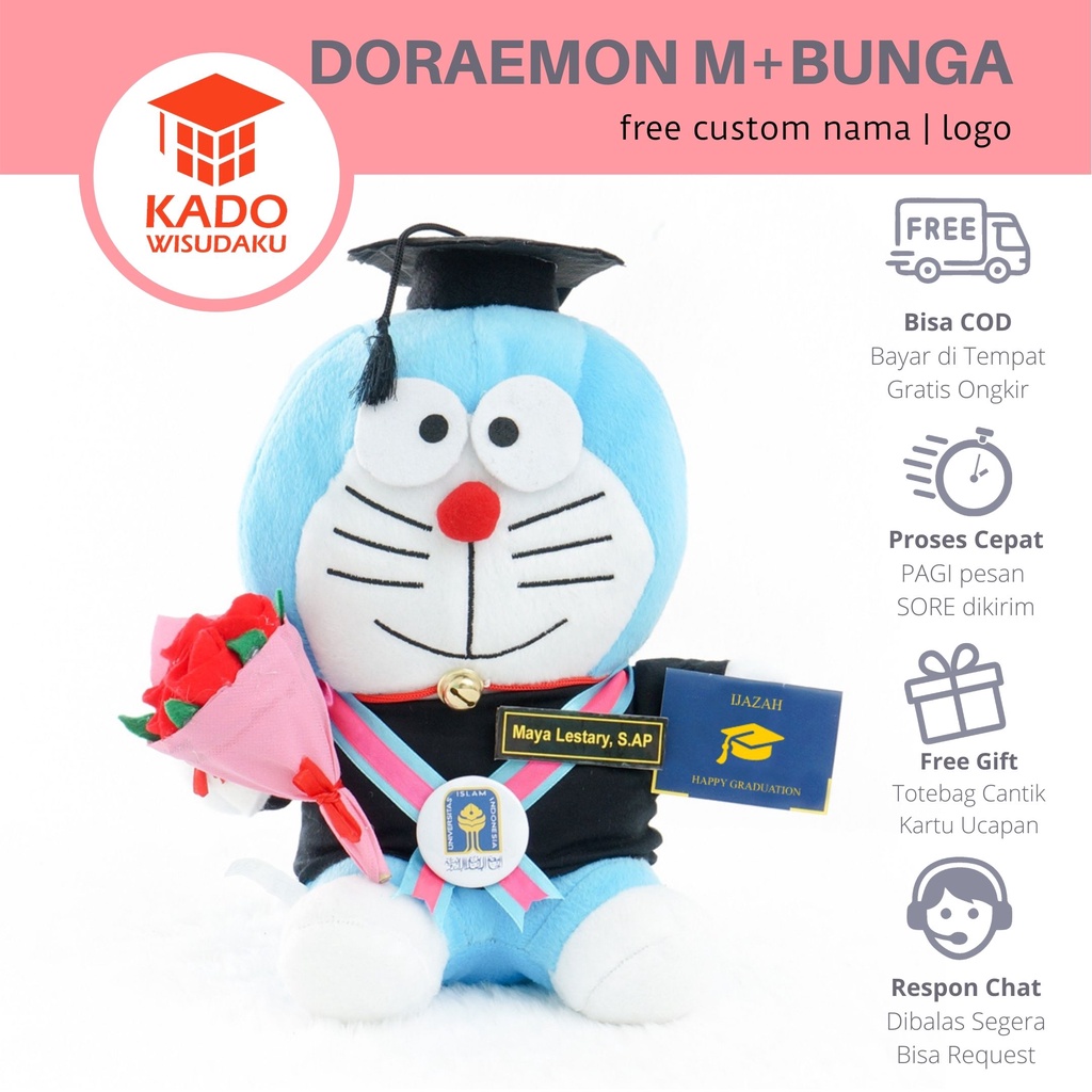 Jual Boneka Wisuda Doraemon Medium dengan Mini Bunga | Shopee Indonesia