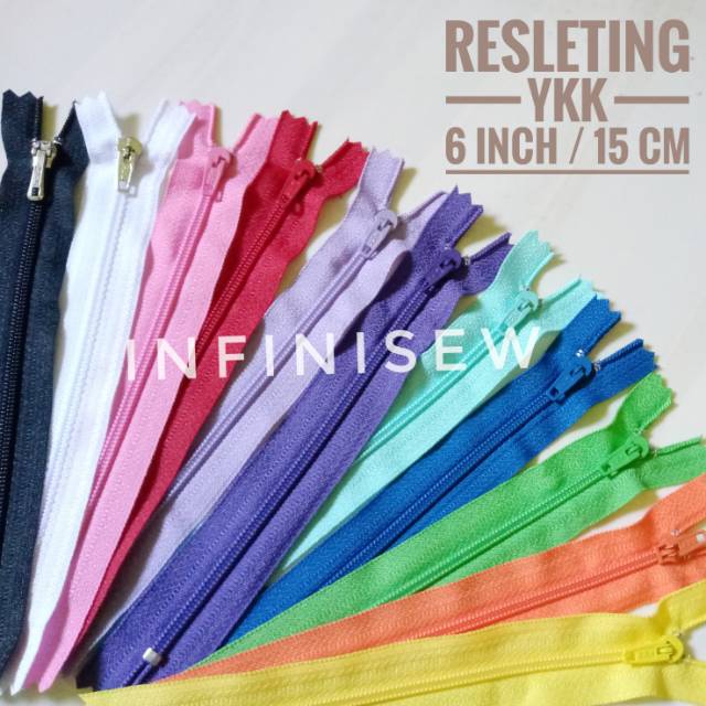 Jual Resleting ykk 6 inchi 15 cm per lusin 12 pcs rets rits risluiting seleting sleting zip ...