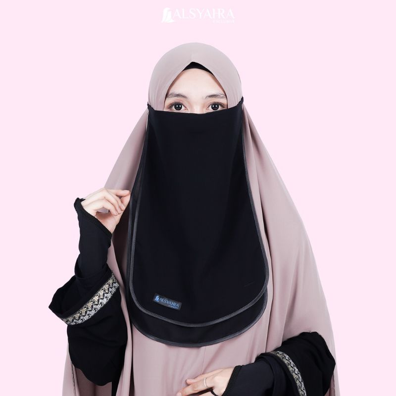 Jual Cadar Tali Ikhfa 2 Layer Sifon Silk Jetblack Alsyahra Exclusive | Shopee Indonesia