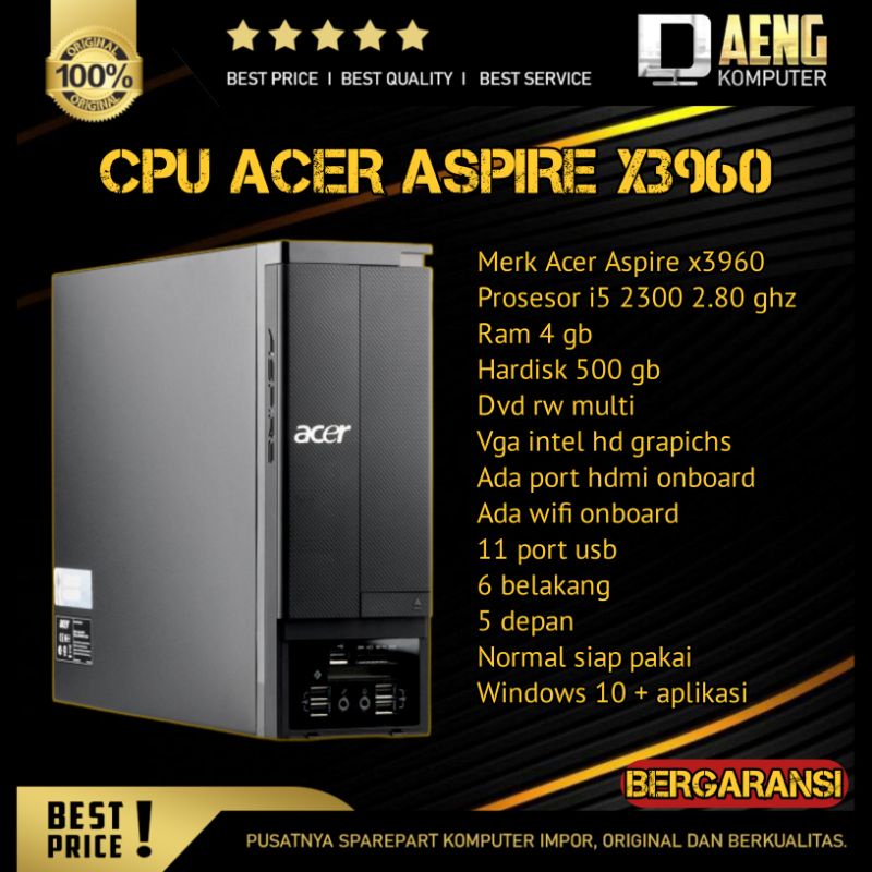 Jual Cpu Pc Komputer Acer Aspire X3960 Intel Core i5 2300 Ram 4GB ...