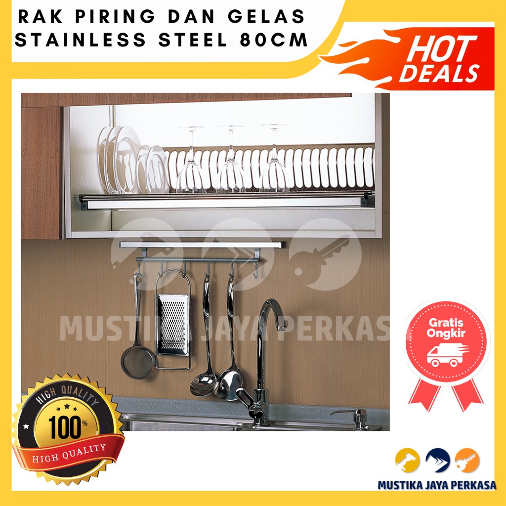 Jual Rak Piring Dapur Atas 80 cm Gantung Tempat Piring Kabinet Kitchen ...