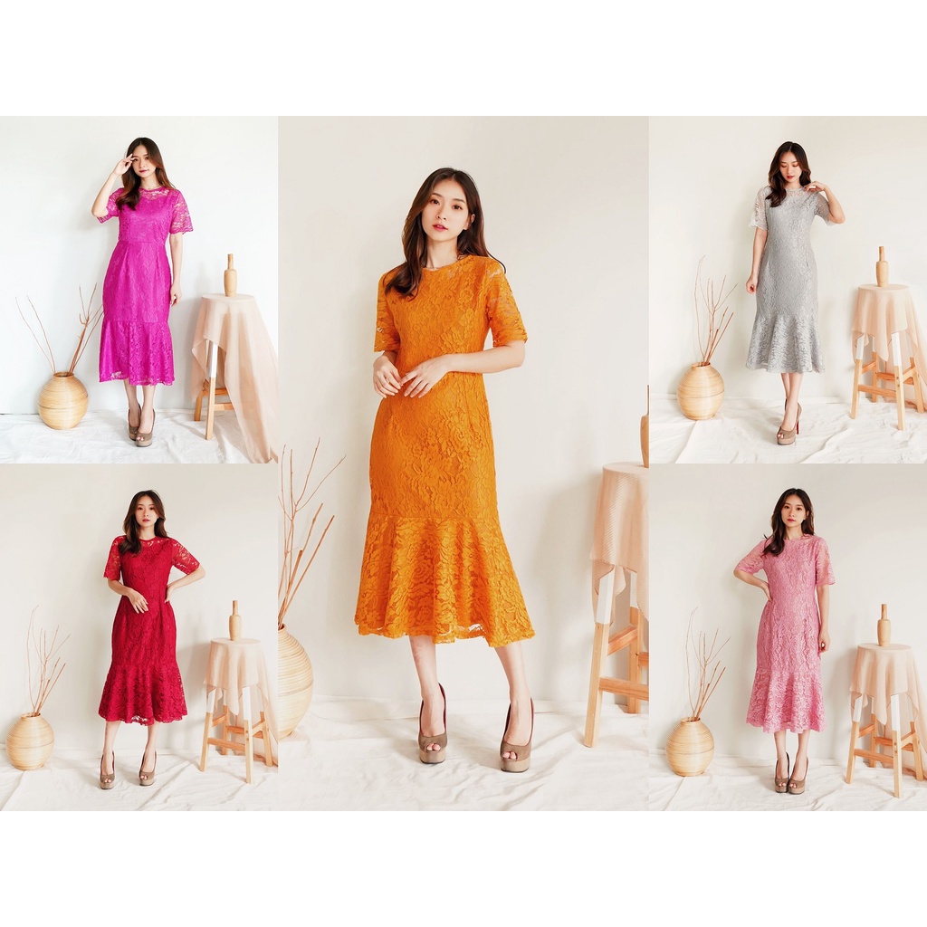 Jual (REAL PICT) Long Dress Pesta / Party Midi Dress Kondangan Brukat ...