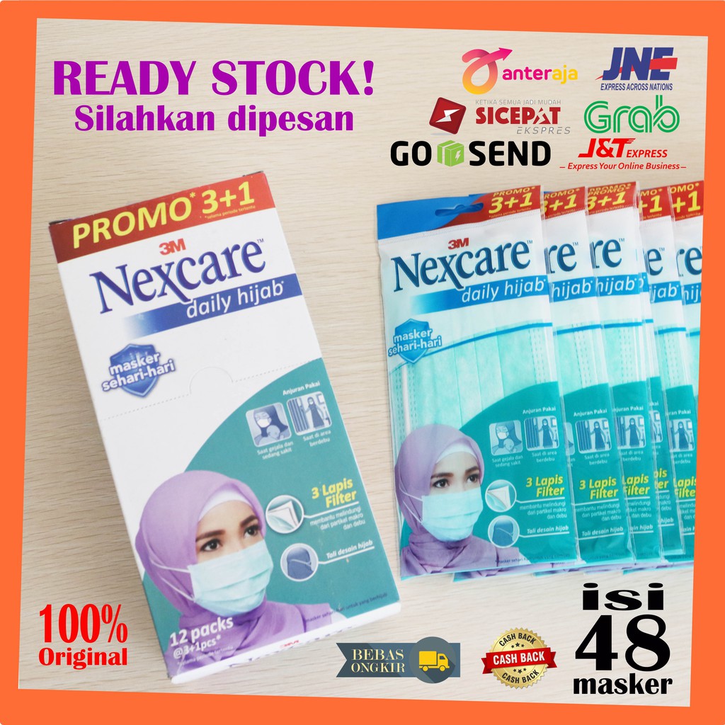 Jual MASKER NEXCARE 3M DAILY HIJAB 3 PLY FACE MASK ISI 12 PACKS X 4 ...