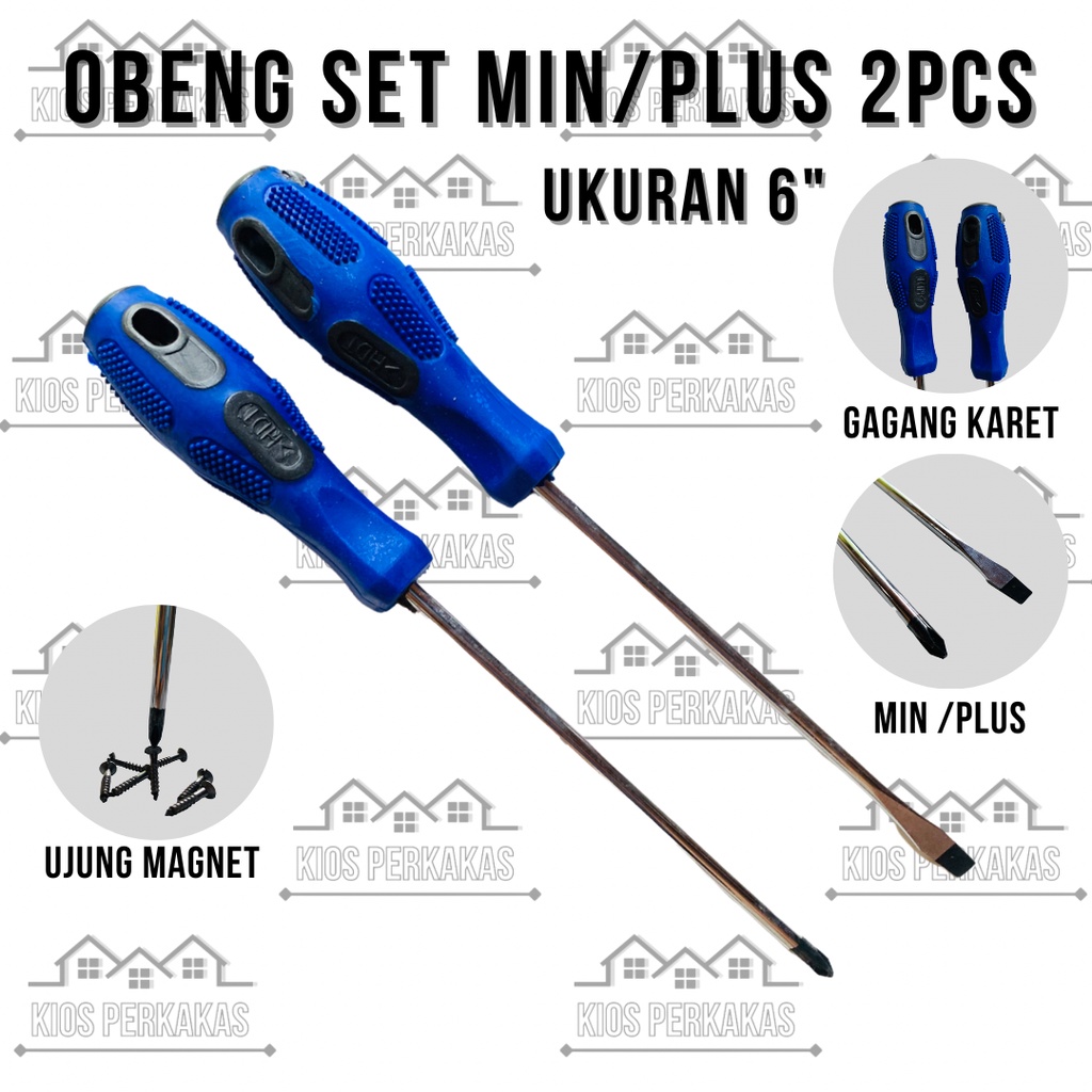 Jual OBENG|DREI SET MIN+PLUS UKURAN 6" & 5" GAGANG KARET OBENG KEMBANG ...