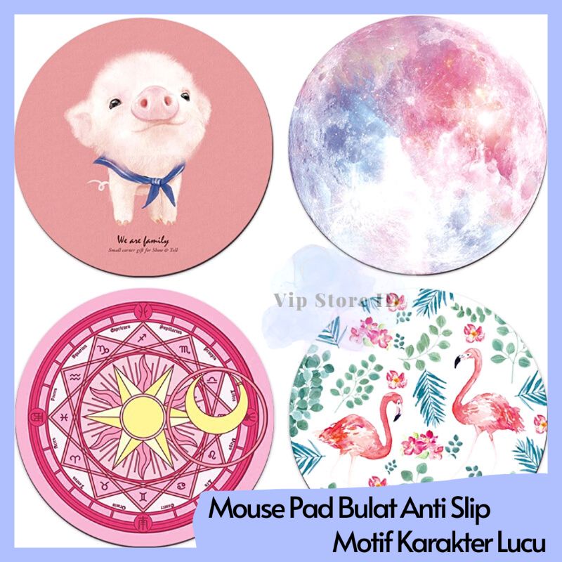 Jual Mouse Pad Bulat Motif Karakter Lucu Alas Mousepad Anti Selip ...
