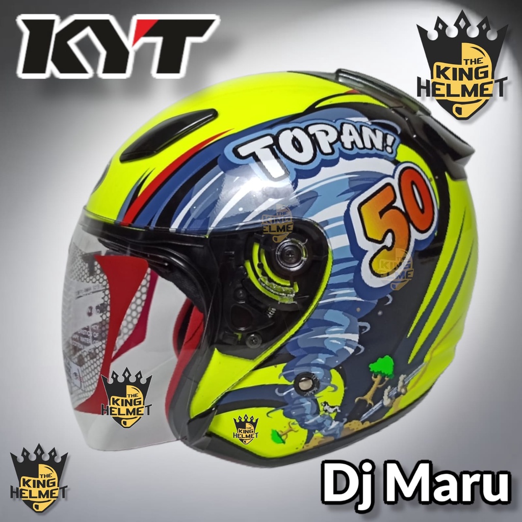 Jual HELM KYT DJ MARU MOTIF TOPAN YELLOW FLUO SINGLE VISOR HALF FACE | Shopee Indonesia