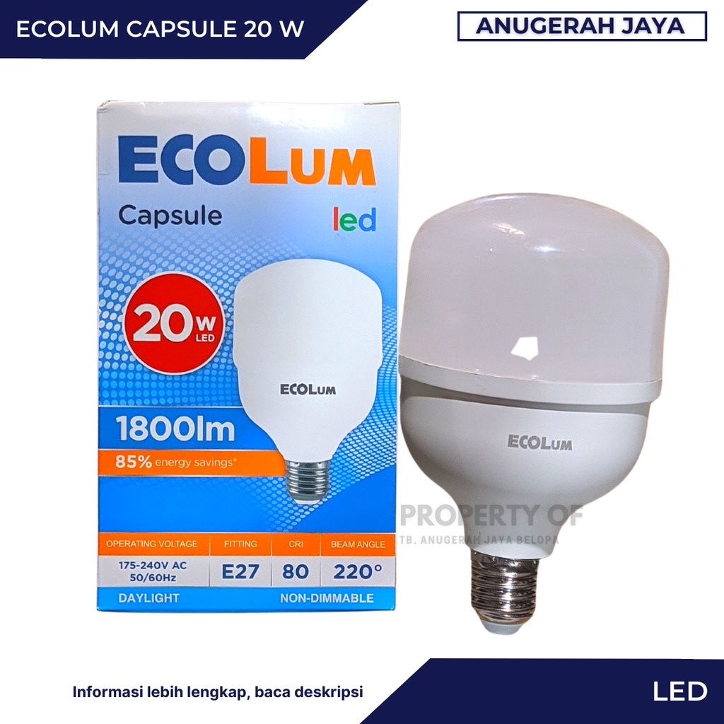 Jual ECOLUM Lampu LED Bulb 20 Watt Putih/White | Shopee Indonesia