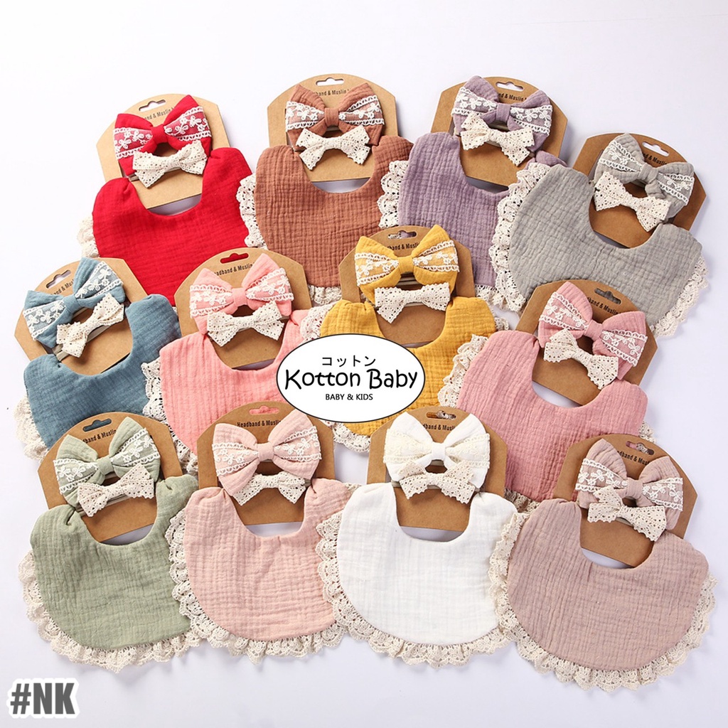 Jual 2 BANDANA + 1 BIB | SLABBER PITA HEADBAND BAYI SET CELEMEK TATAKAN ...