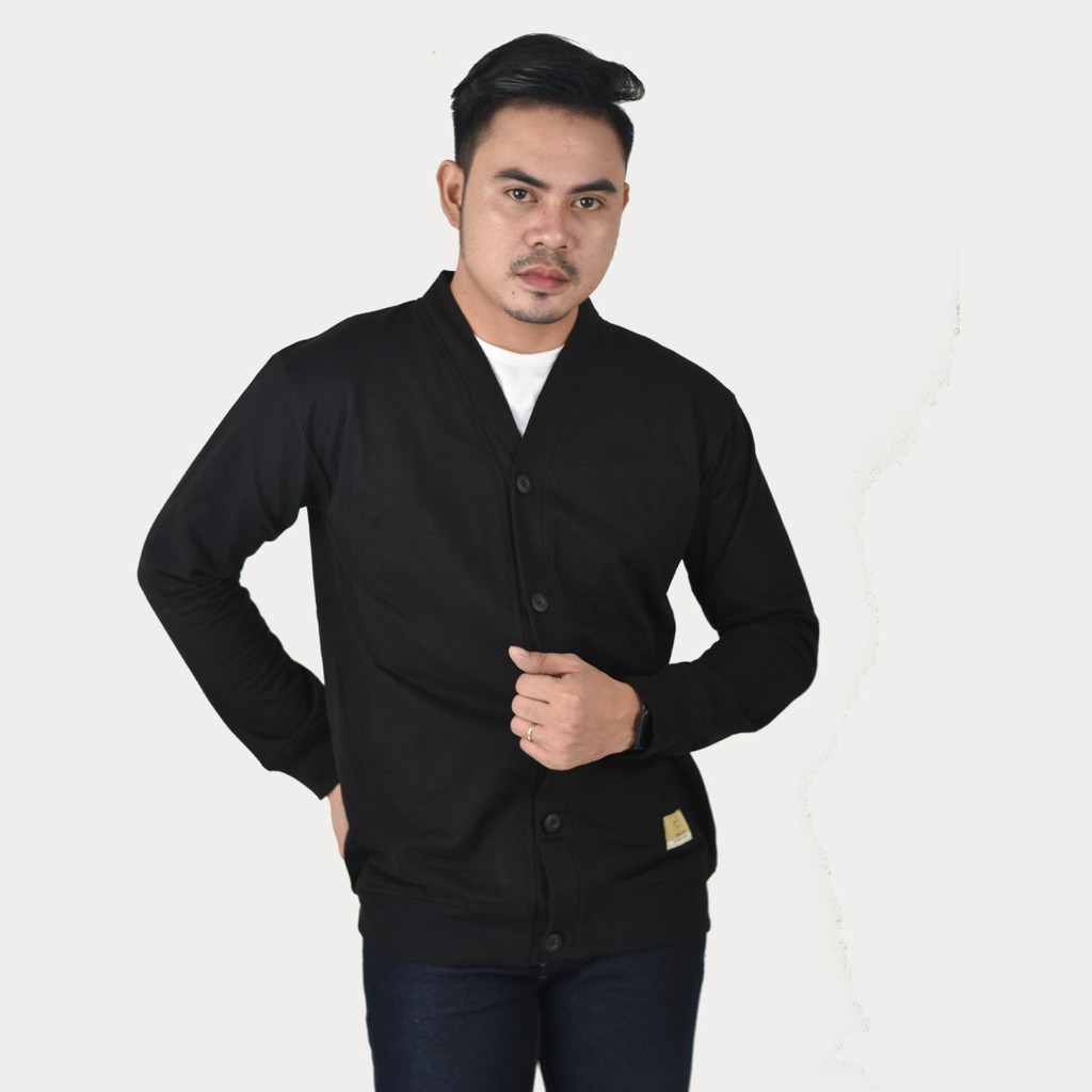 Jual Emoline Cardigan Polos Pria Hitam | Shopee Indonesia