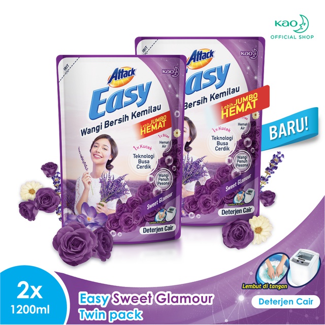 Jual Attack Easy Sweet Glamour Deterjen Cair 1200 mL Twin Pack Wangi | Shopee Indonesia