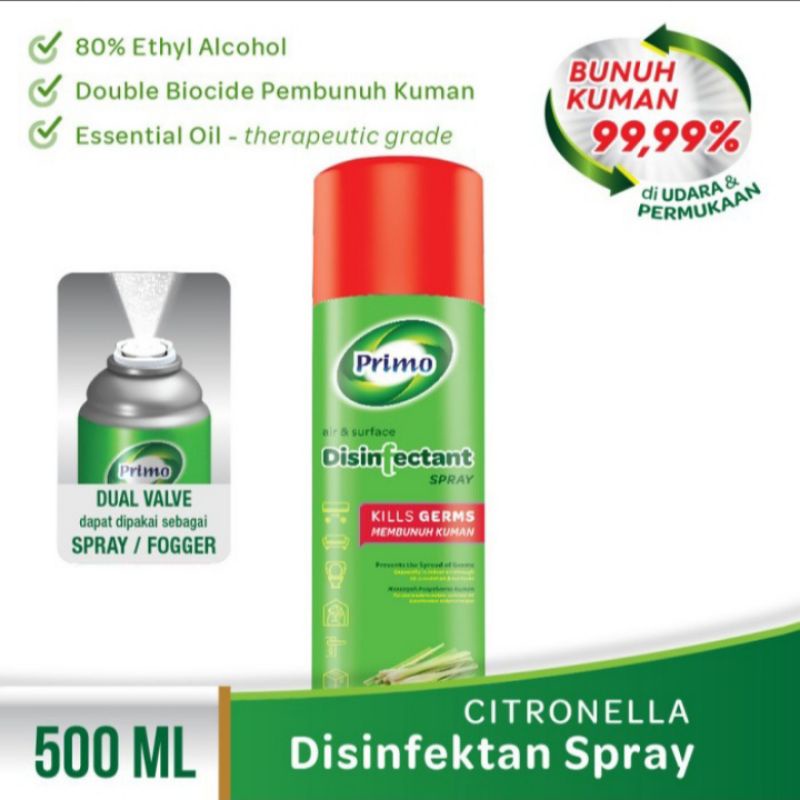 Jual Primo Disinfectant Spray CITRONELLA aerosol 500ml | Shopee Indonesia