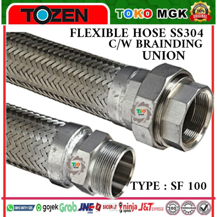 Jual SF-100 DN25 1" INCH 500mm FLEXIBLE HOSE TOZEN SS304 BRAIDING UNION ...