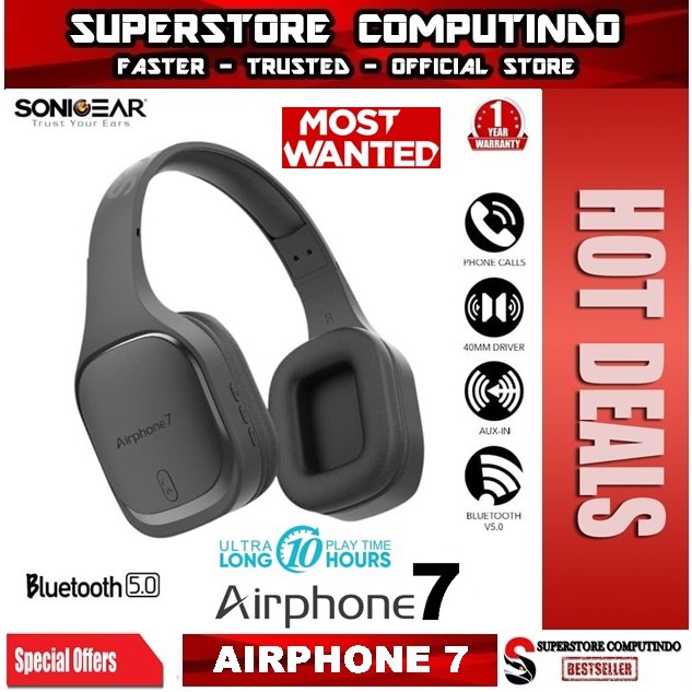 Jual SonicGear Airphone 7 Bluetooth Headphones With Microphone | Shopee ...