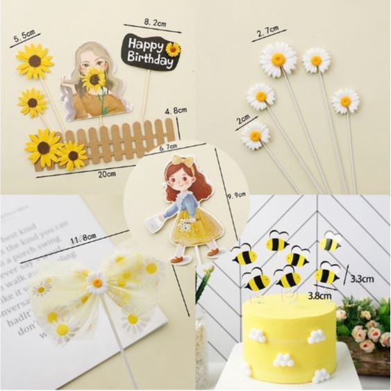 Jual Topper Pita Bow SunFlower Bunga Daisy Girl Bee Lebah Kue Cake ...