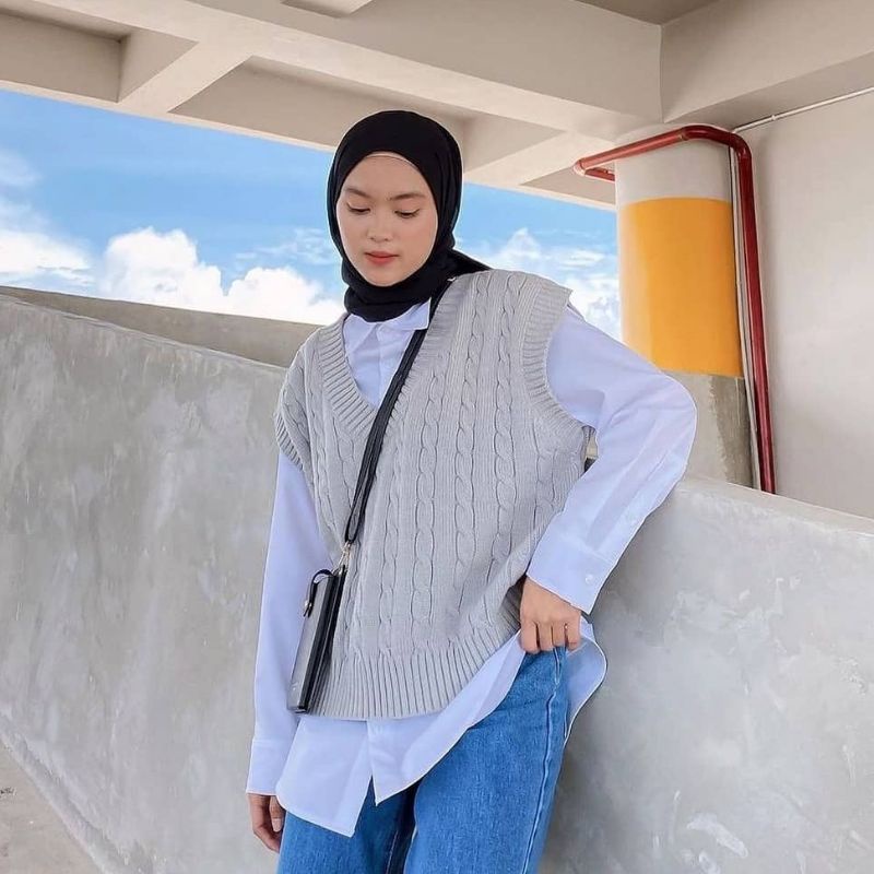 Jual [ BISA COD ] VEST RAINA KNIT PREMIUM / ONE SET ROMPI RAJUT KEPANG ...