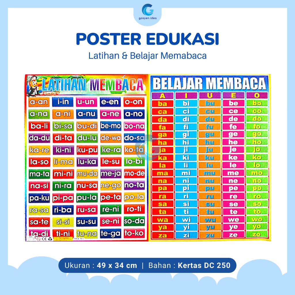 Jual Poster Pendidikan Anak Edukasi Latihan Membaca dan Belajar Membaca ...