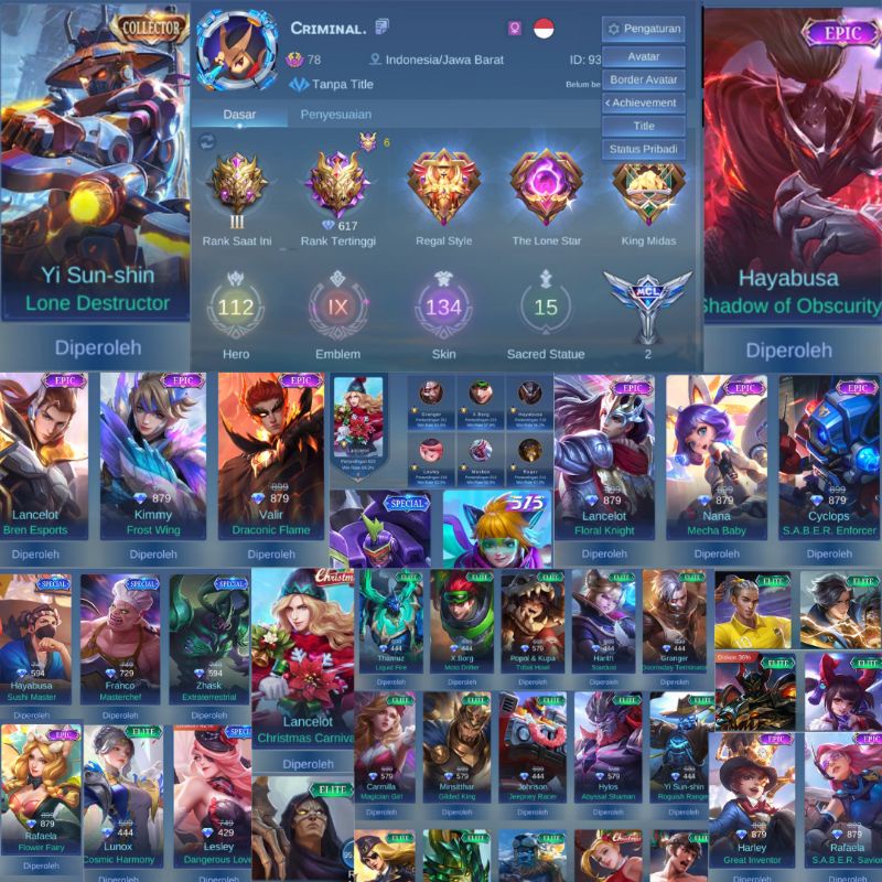 Jual AKUN ML SULTAN COLLECTOR YSS (AKUN) | Shopee Indonesia