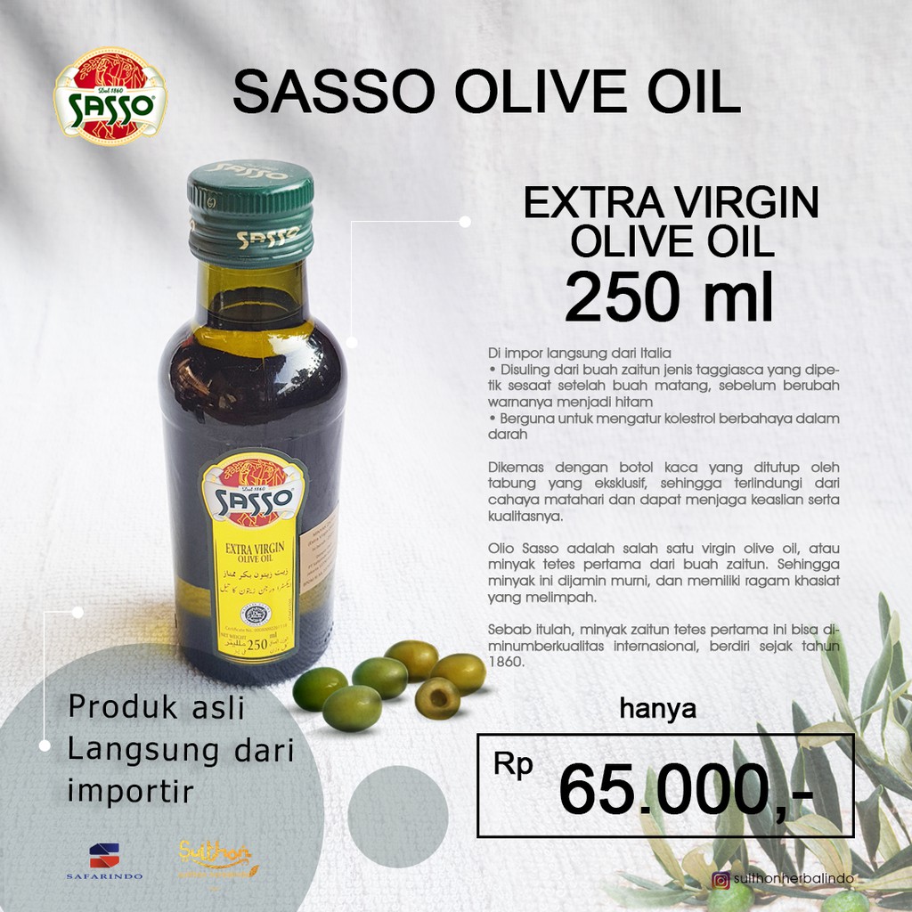 Jual Sasso Extra Virgin Olive Oil 250ml (botol) | Shopee Indonesia