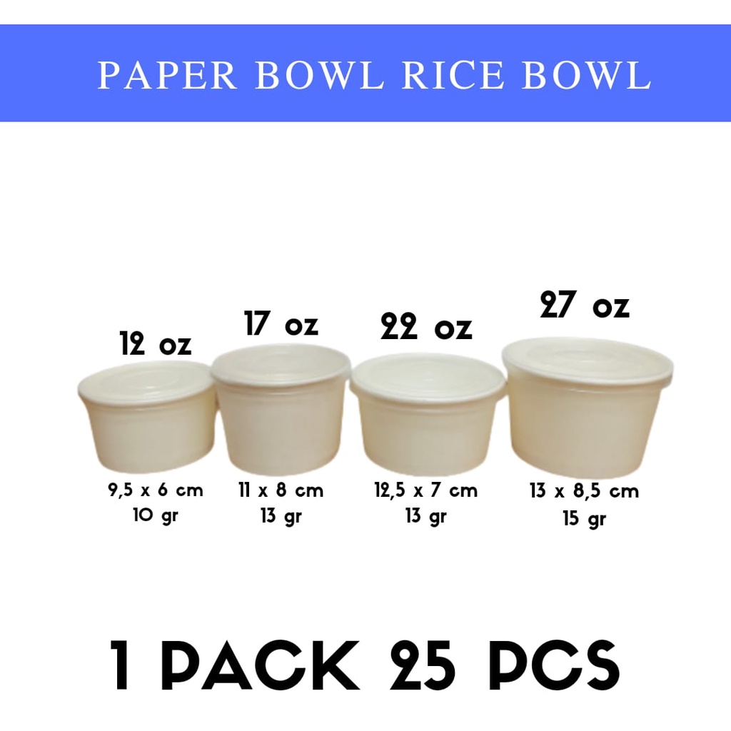 Jual PAPER BOWL RICE BOWL 1PACK 25 360ML 500ML 650ML 800ML TEMPAT MAKAN ...
