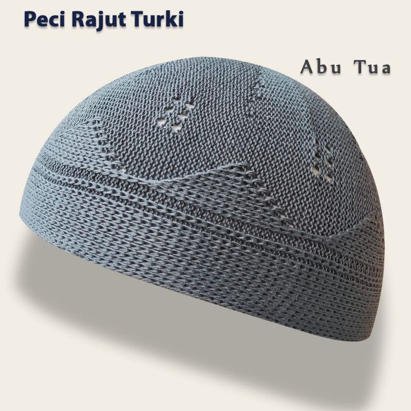 Jual PECI RAJUT ABU-ABU polos dan Motif/ Peci Rajut Yaman ABU Tebal/ Peci Sholat Abu/ Peci Pakol ...