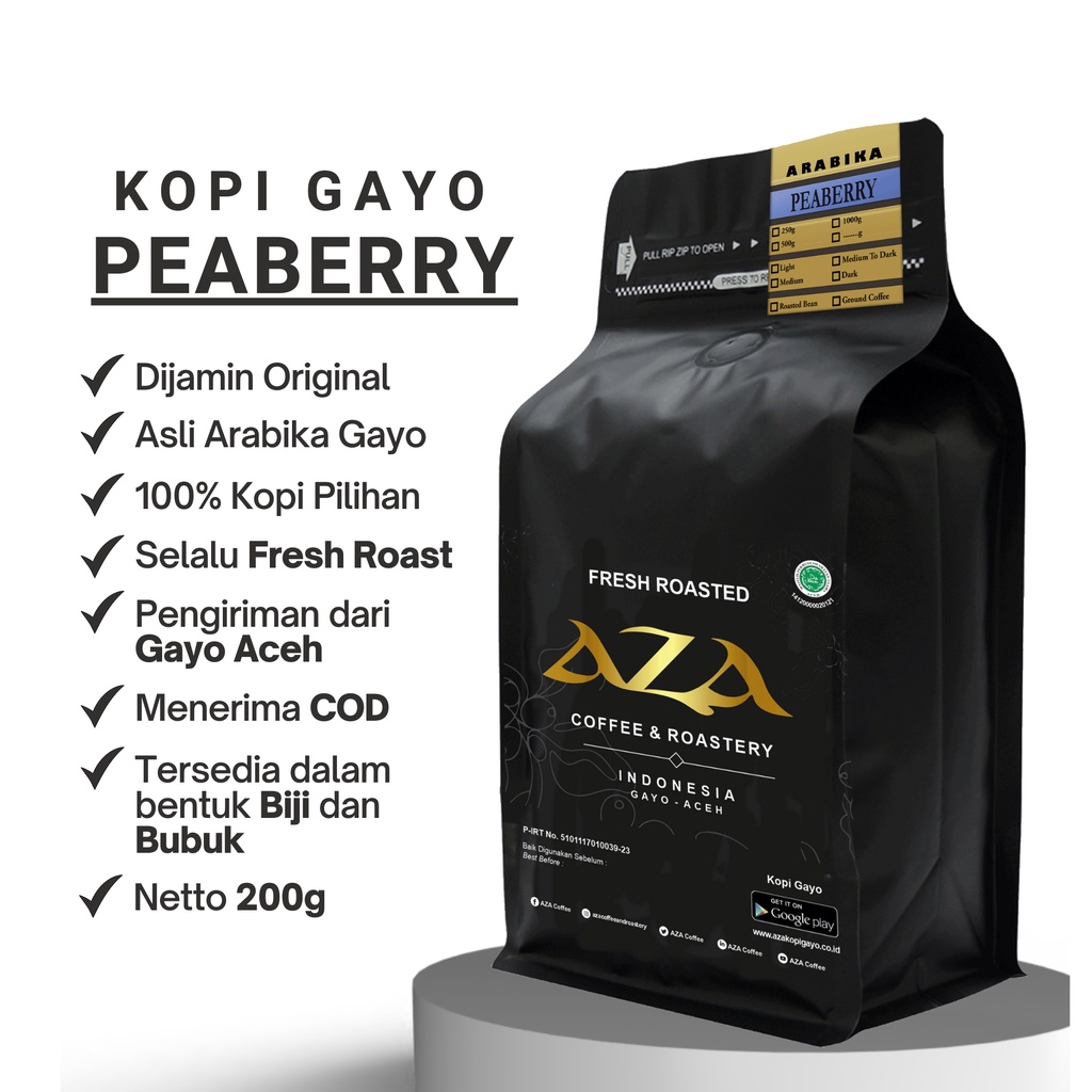 Jual Kopi Lanang Arabika Gayo Aceh Peaberry Coffe 200g-Kopi Bubuk/Biji ...