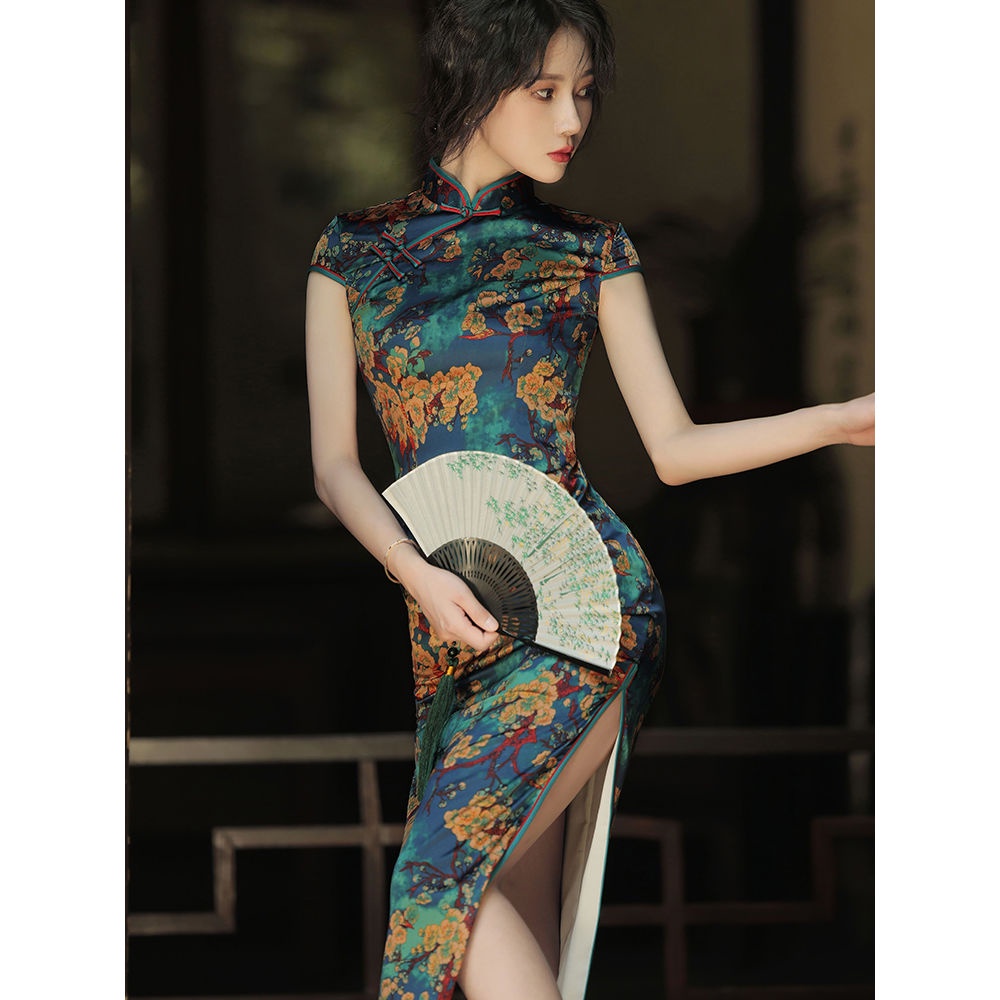 Jual Bone etched cheongsam dress women's long style old Shanghai retro ...