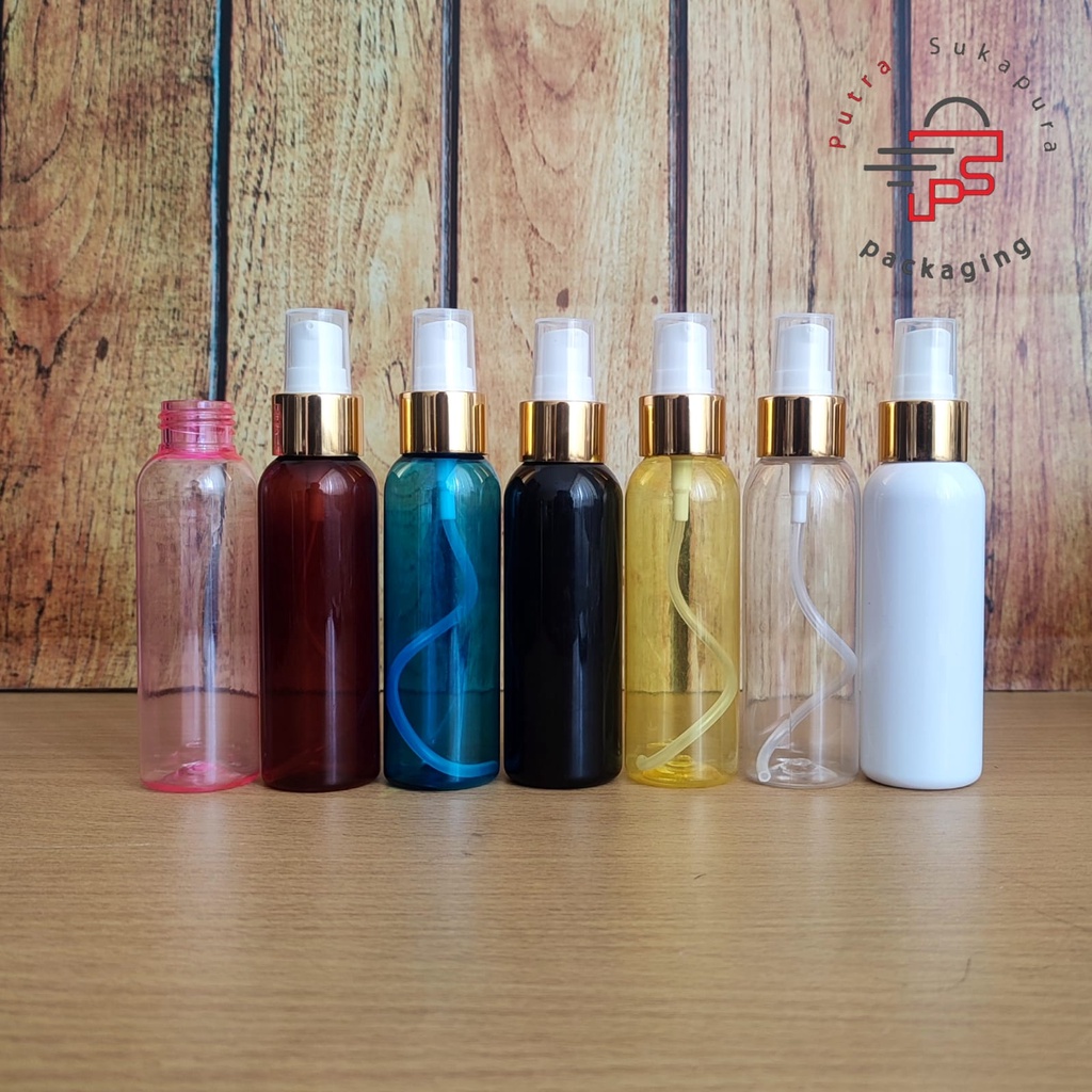 Jual botol treatment pump 100ml gold half cap / botol hand sanitizer ...