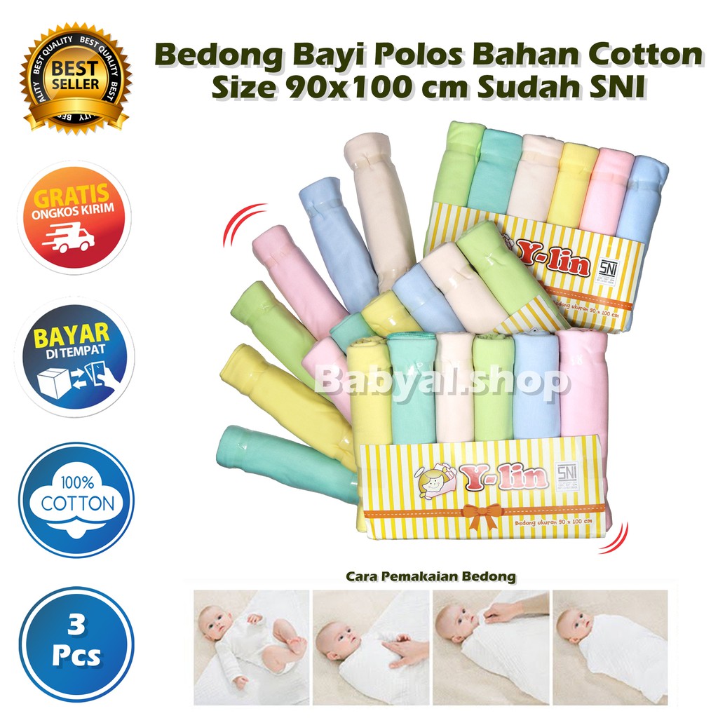 Jual 3 Pcs Bedong Bayi Polos Bahan Cotton Y-Lin Size 90x100 cm Sudah ...