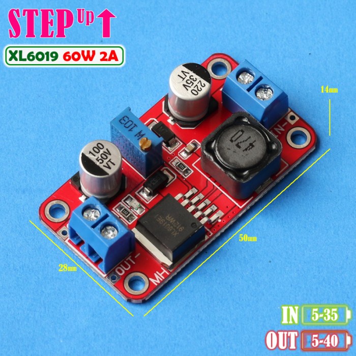 Jual Step Up 2A 60W Max 40V Adjustable CV StepUp DC IN.DC.5-35V XL6019 | Shopee Indonesia