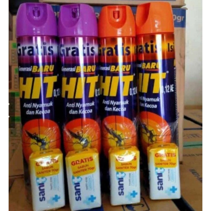 Jual HIT aerosol 675ml FREE SABUN MANDI anti nyamuk dan kecoa spray ...