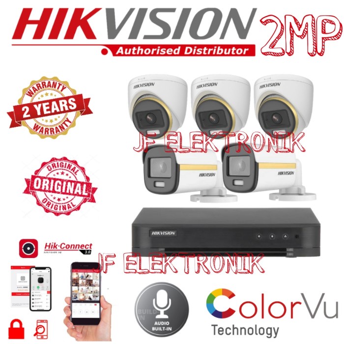 Jual PAKET CCTV HIKVISION 8 CHANNEL 5 KAMERA 2MP COLORVU BUILT IN AUDIO | Shopee Indonesia