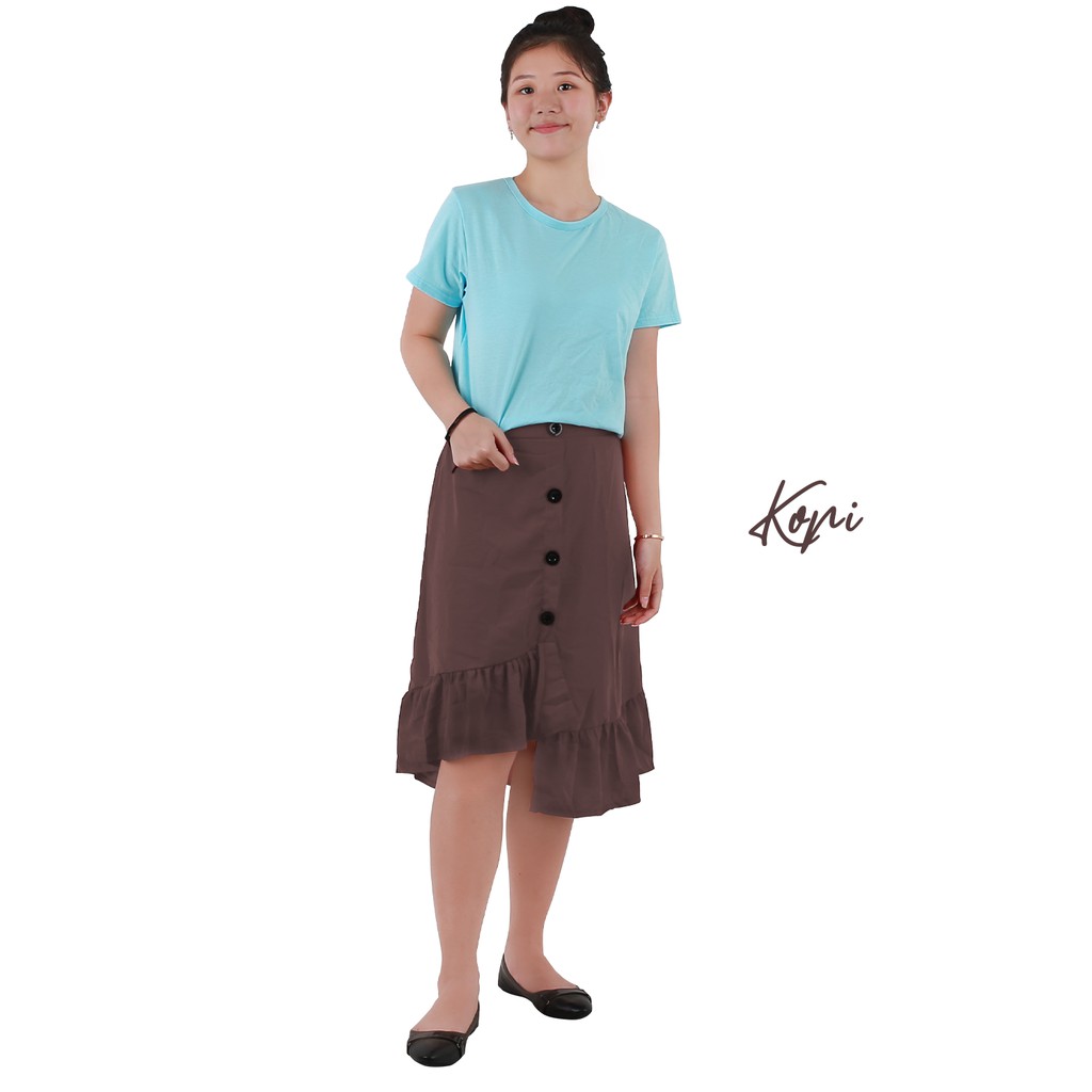 Jual YELONIX - Rok Ruffle Rample Korea Rok Kancing Button Skrit ...